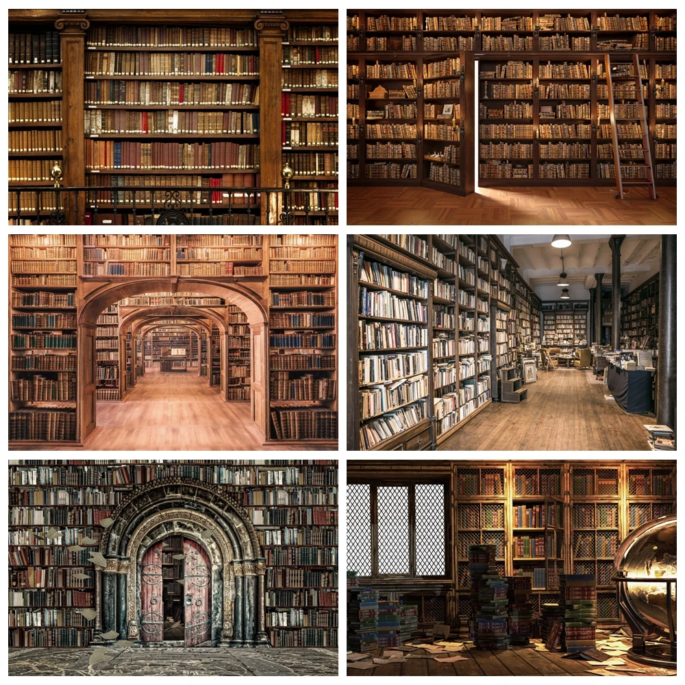 Bookshelf-Backdrop-Back-to-School-Vintage-Wooden-Library-Study-Bookcase ...