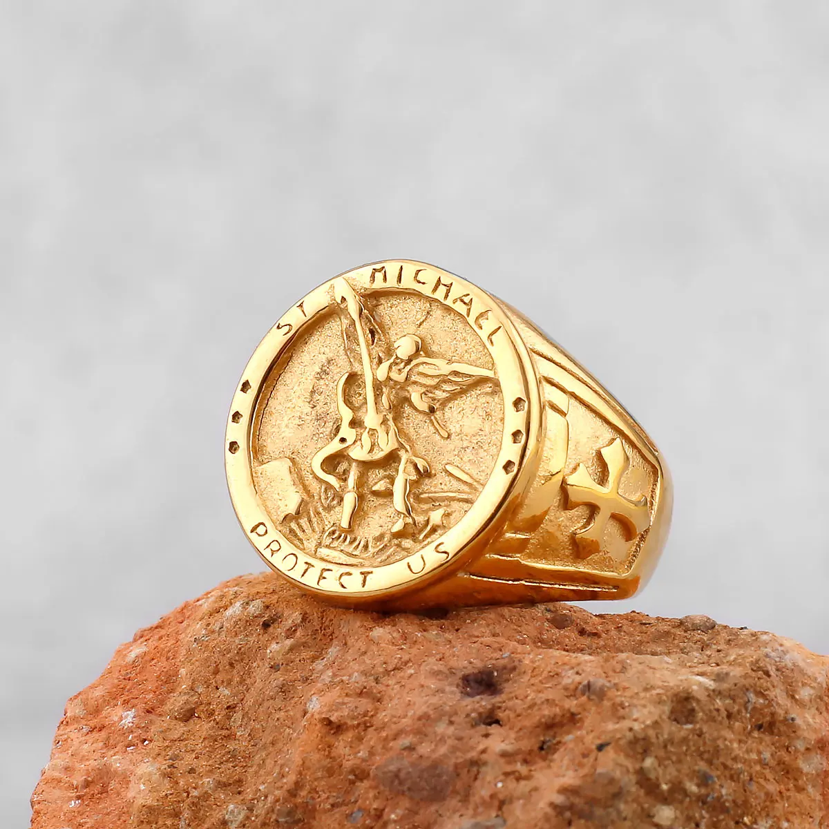 Archangel-Religion-Amulet-Cross-Ring-Gold-Color-Stainless-Steel-Mens ...