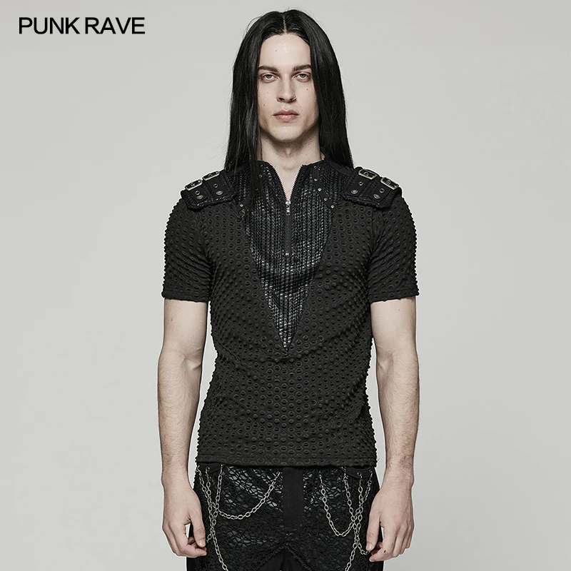 PUNK-RAVE-Men-s-Punk-Tattered-Knit-Handsome-Short-Sleeve-T-shirt-Cool ...
