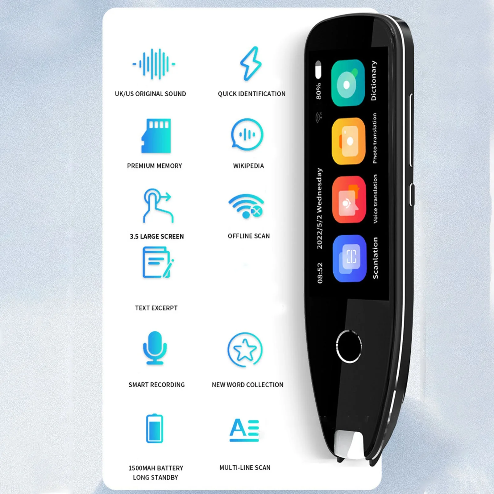 AI Voice Translator Bluetooth Translation Pen 3.5 Inch Touchscreen ...