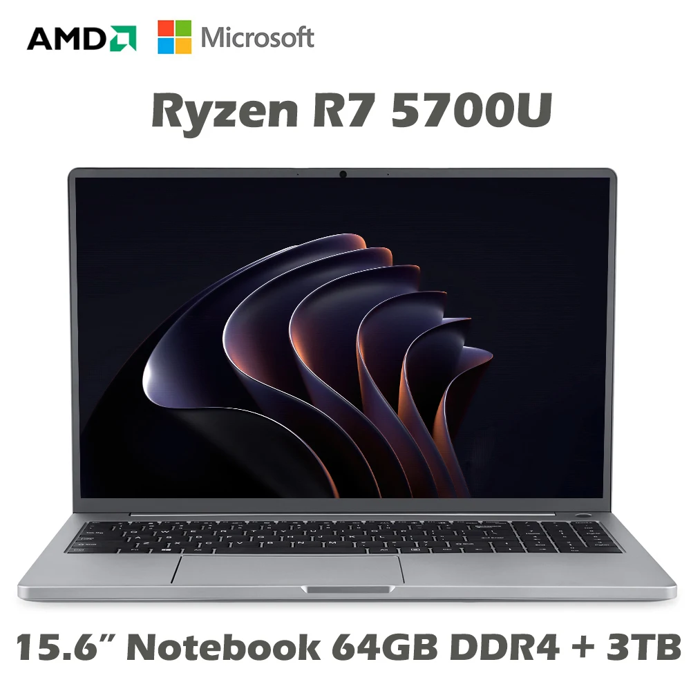 15.6 Inch Laptop Metal Ultrabook AMD Ryzen 7 5700U 8 Cores 64GB DDR4 ...