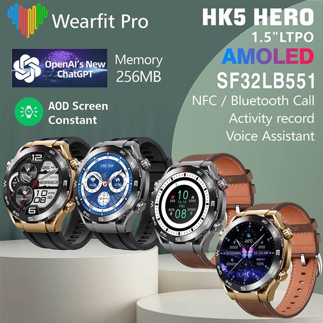 HK5 Hero AMOLED Smartwatch Compass Pattern Alipay Payment, 42% OFF