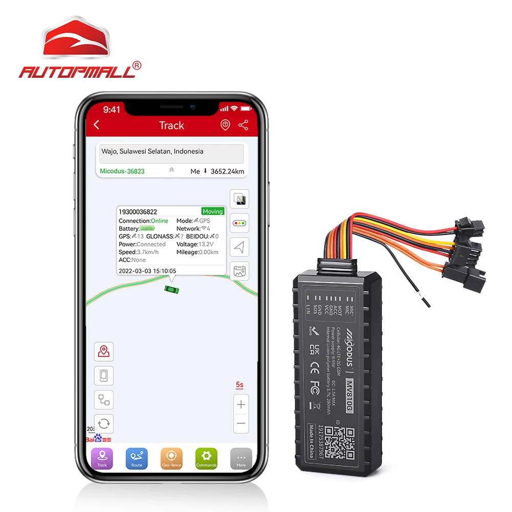 4G GNSS Vehicle Tracker MV810G Multi-Alarms Cut Off Fuel Door opening ...
