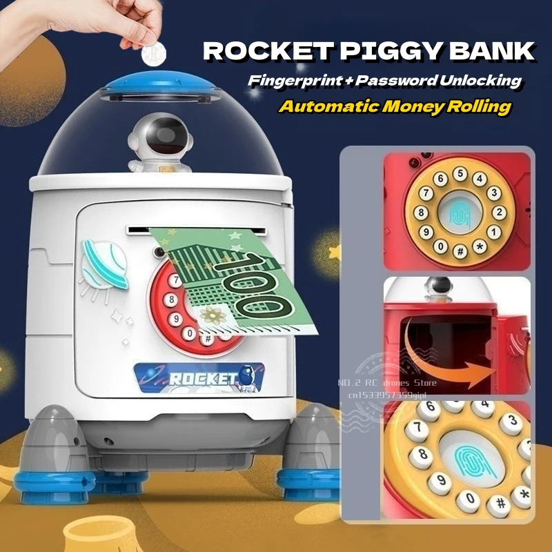 Intelligence-Cash-Money-Box-Fingerprint-Piggy-Bank-Rocket-ATM-For ...
