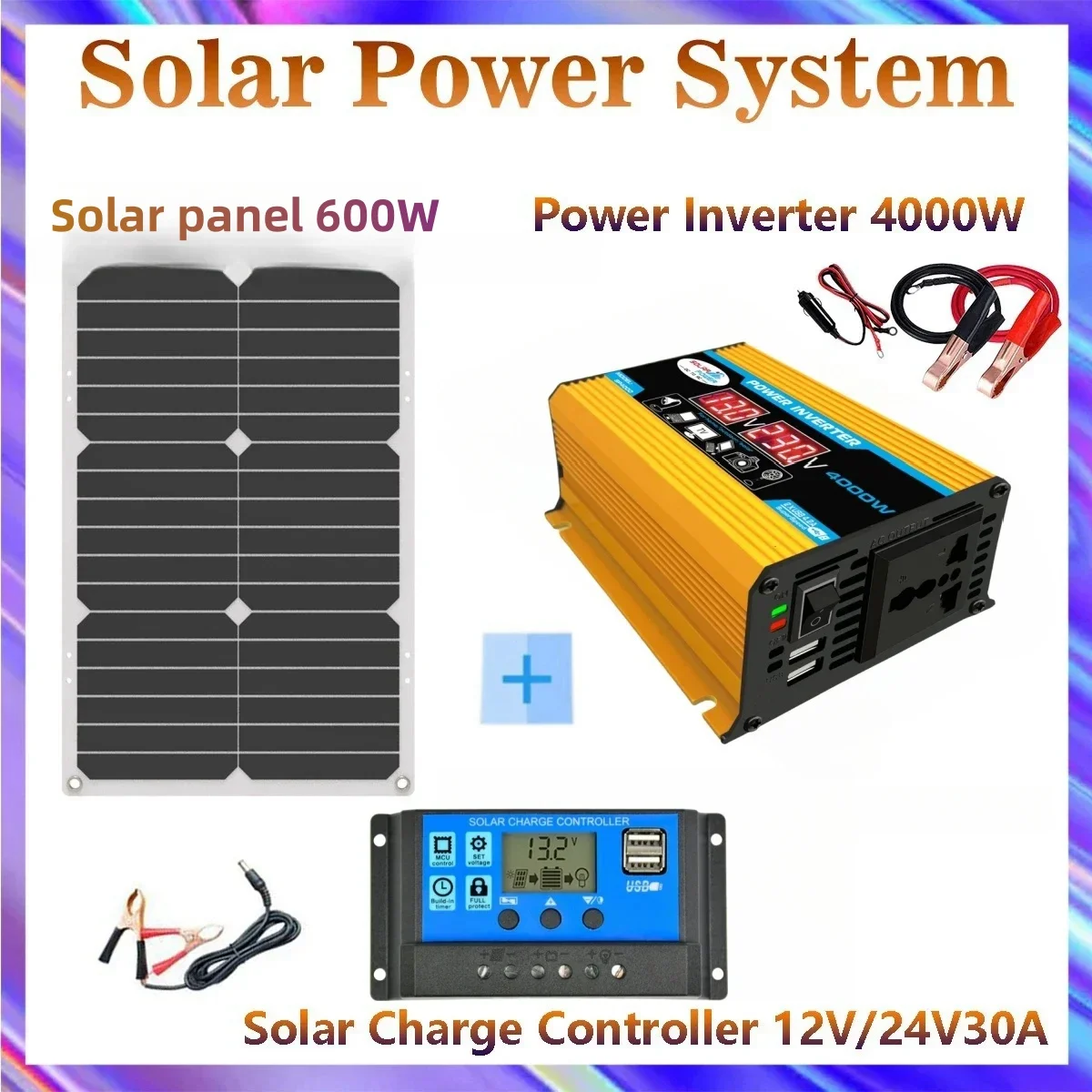 4000W-Solar-System-600W-Solar-Panel-12V-To-110V-220V-Inverter-Battery ...