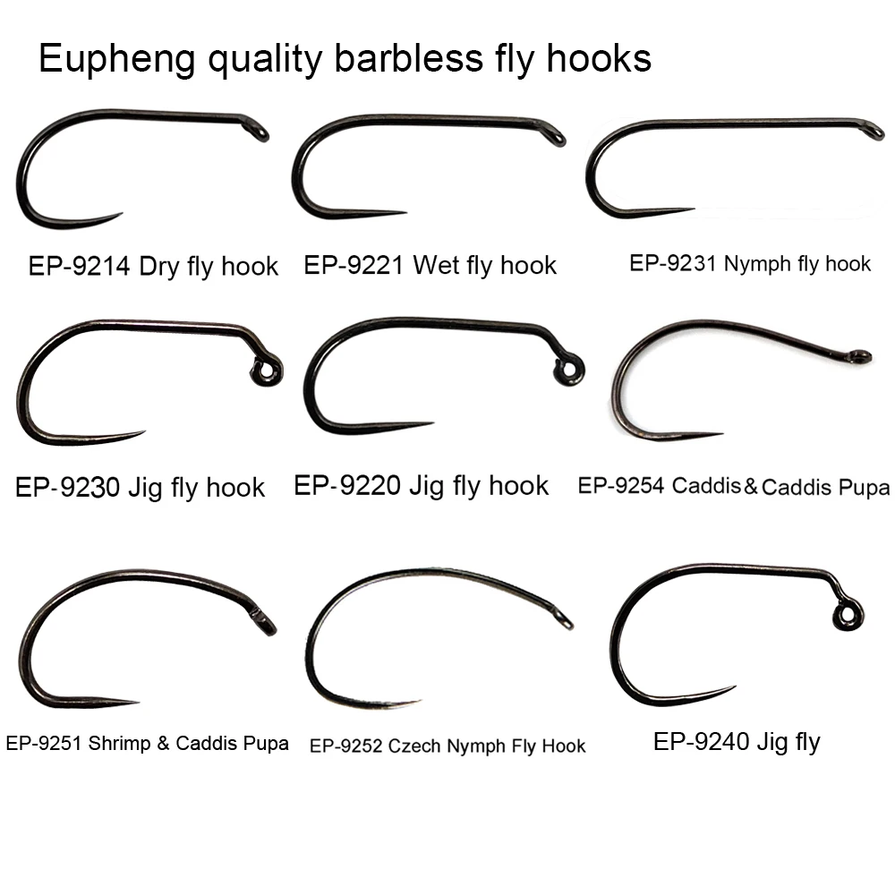 Eupheng 100pcs Competition Barbless Fly Fishing Hook Tying Materails ...