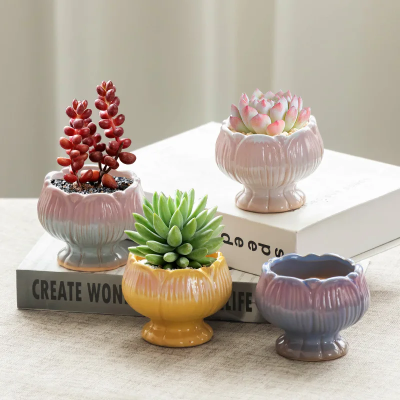 Ceramic Flowerpot Tall Flower Bud Shape Flower Vase Plant Planting ...
