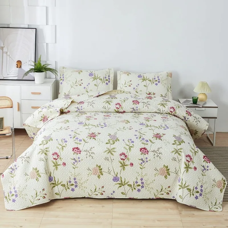 Floral-Quilts-King-Size-Lightweight-Bedspread-Rustic-Botanical-Bedding ...