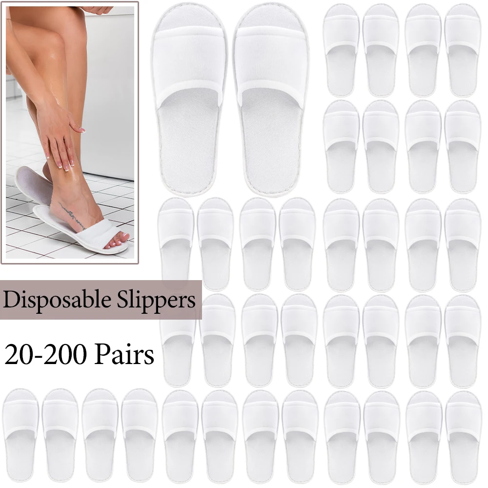 20-200Pairs-Open-Toe-Disposable-Slippers-for-Guests-White-House-Guest ...