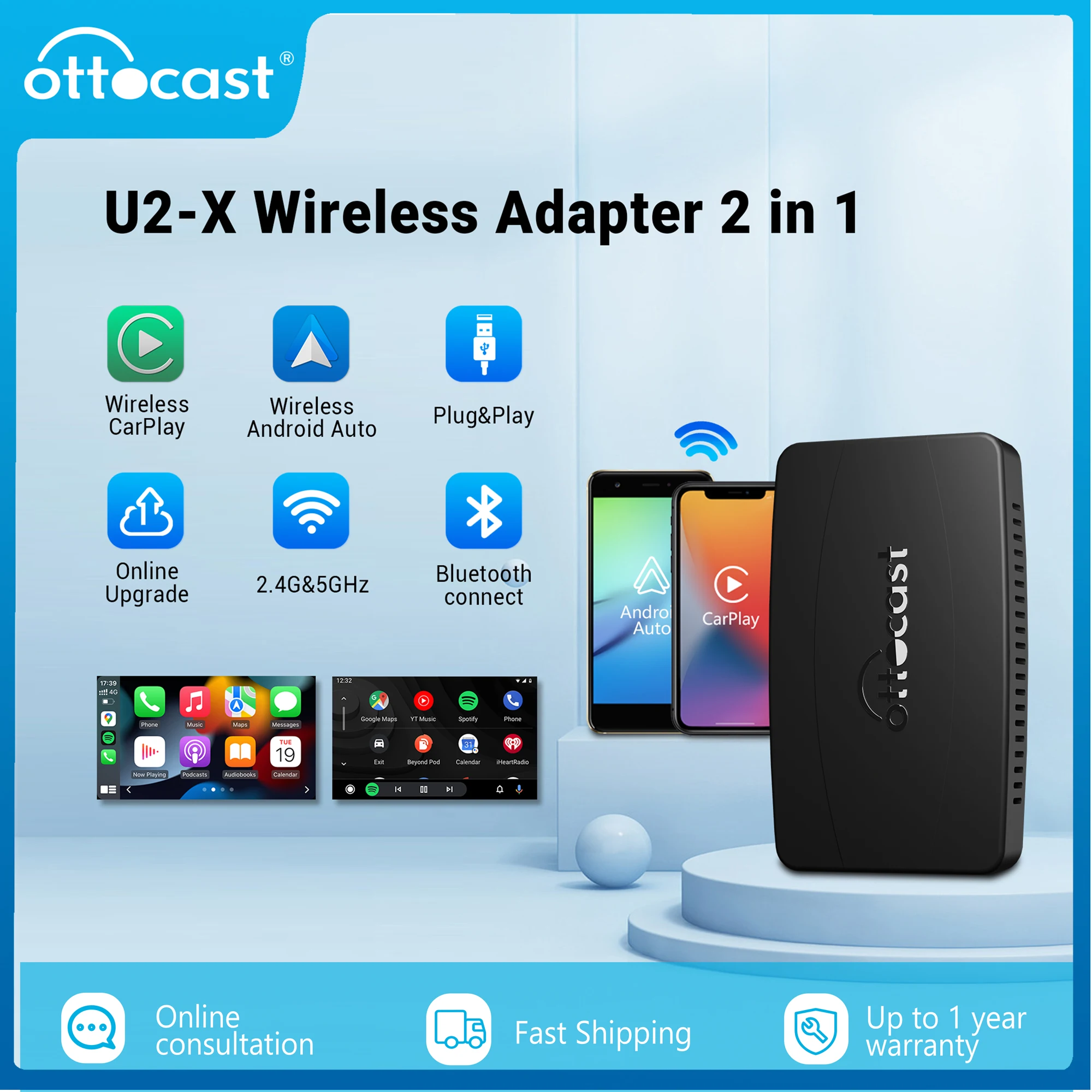 OTTOCAST-REPRODUCTOR-Multimedia-Inal-mbrico-para-coche-dispositivo-con-Android-adaptador-CarPlay ...