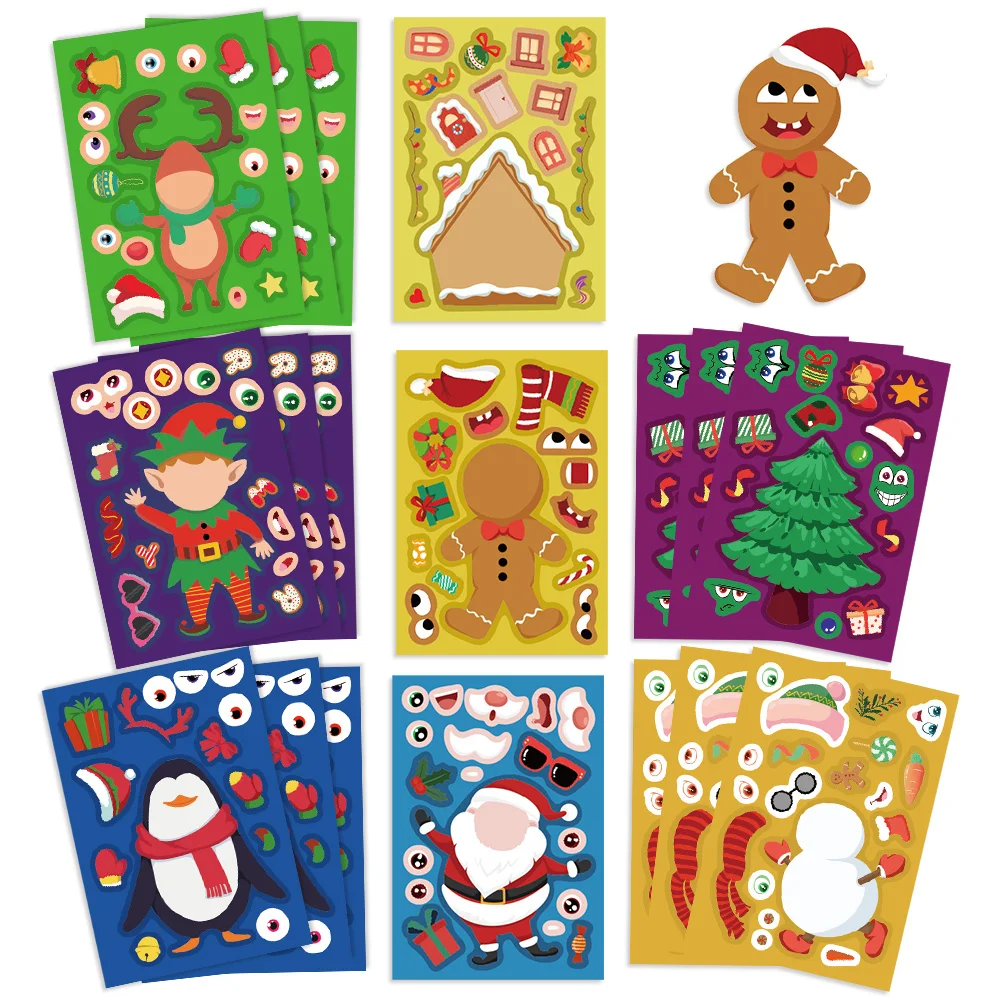 8/16/32pcs Christmas Puzzle Stickers Snowman Santa Claus DIY Make-a ...