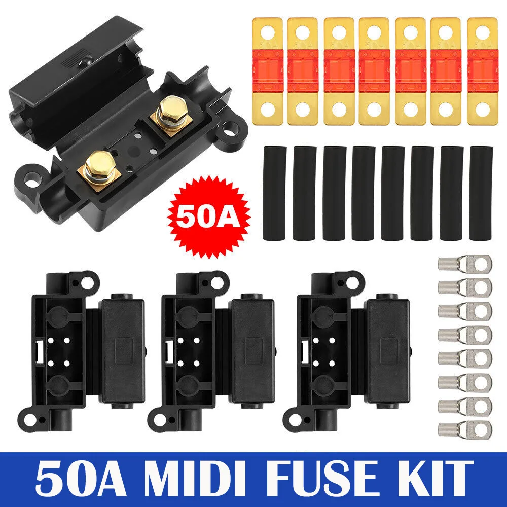 7x 50 AMP Midi Fuses Kit + 4 Heavy Duty ANS Holder + 8 x SC10-6 Cable ...