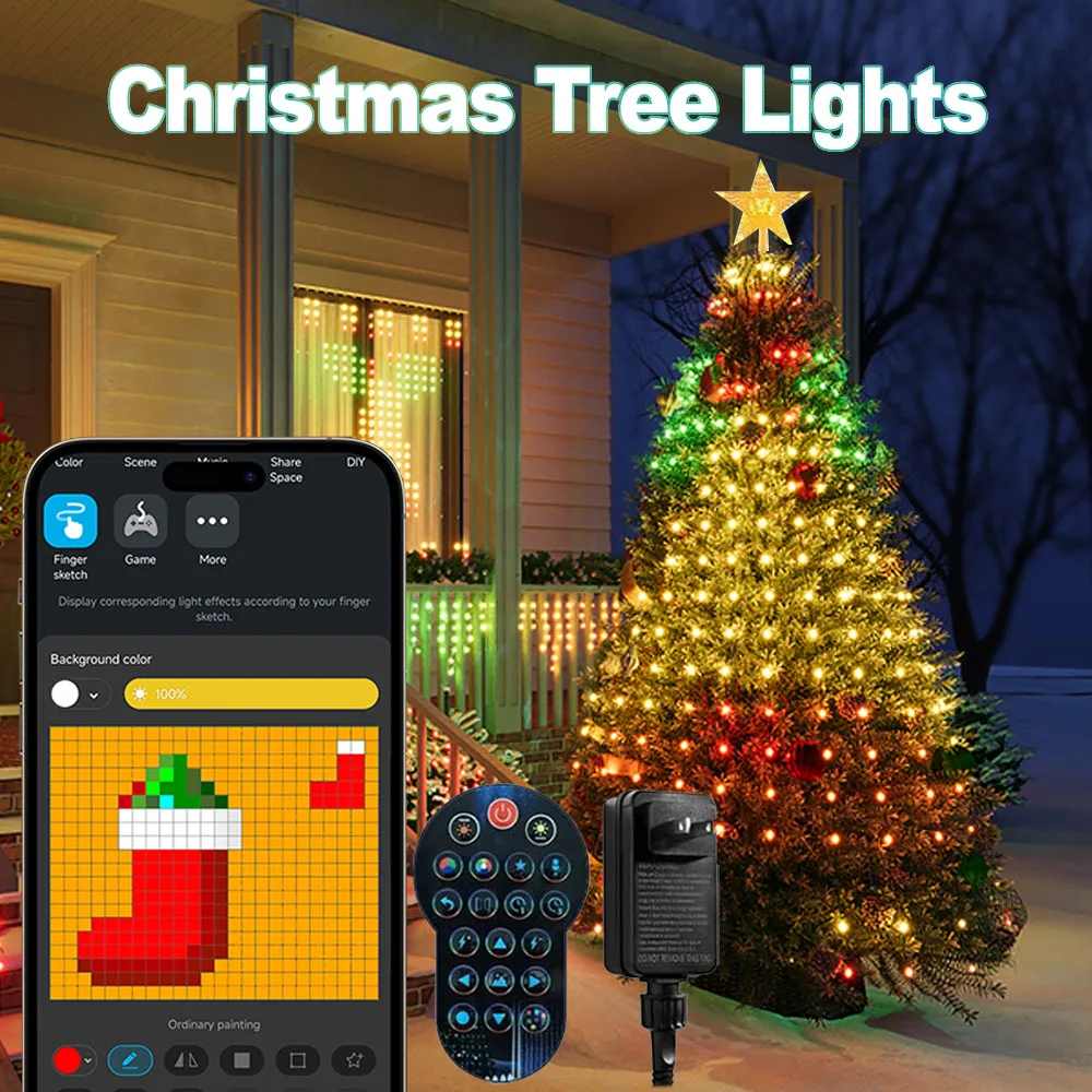 400LED 1.8M Smart Christmas Tree Lights, APP Control Music Sync DIY ...