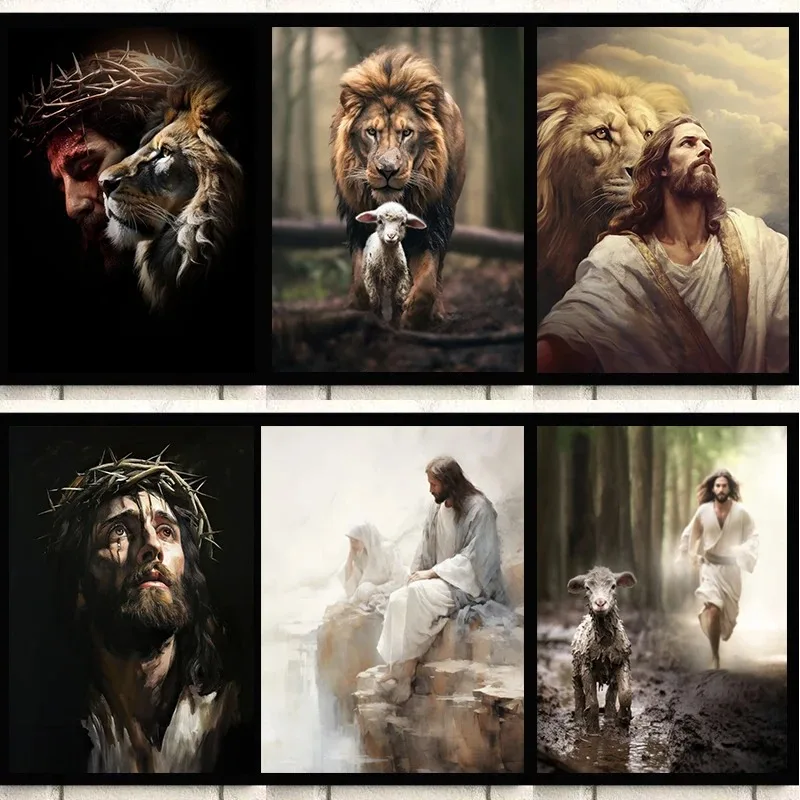 Lamb-of-God-and-Cross-Scared-Heart-of-Jesus-Poster-Christian-Religion ...