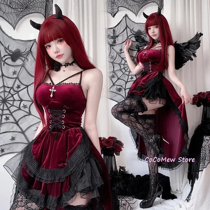 Devil-Cospaly-Costume-Dark-Gothic-Halloween-sexy-lace-dovetail-halter ...