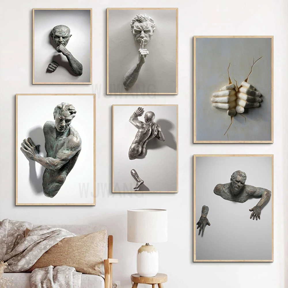 Abstract-3D-Character-Sculpture-Oil-Painting-Visual-Effects-Wall-Art ...