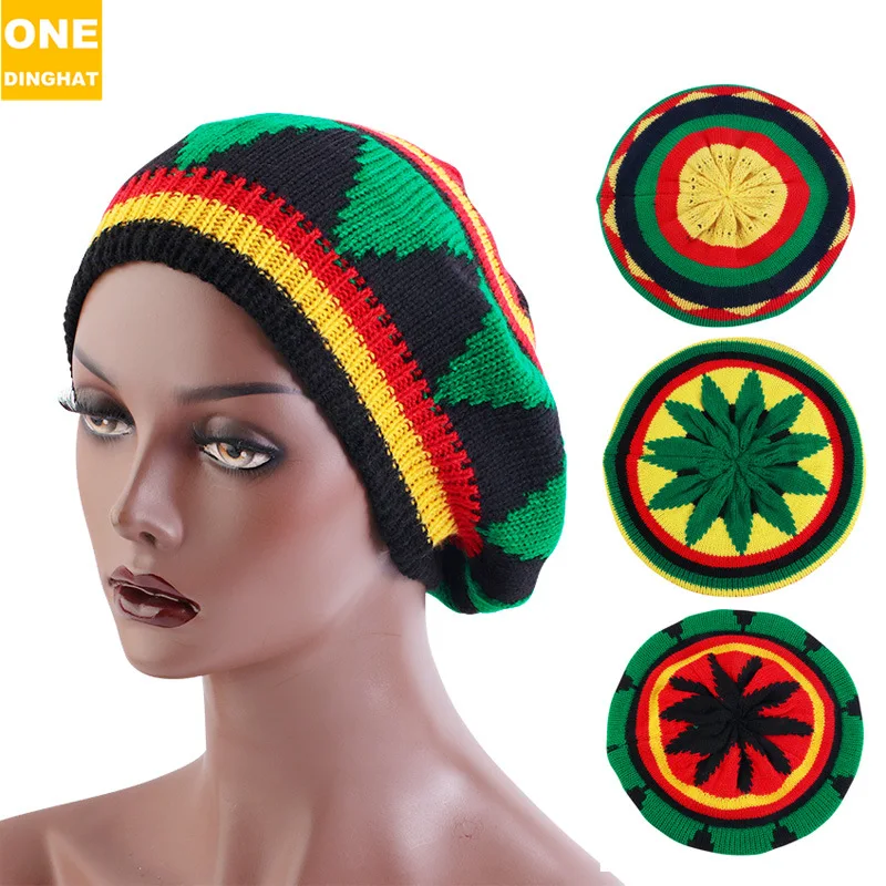 Handmade-Crocheted-Jamaica-Reggae-Hat-Color-Stripe-Woolen-Cap-Beret ...