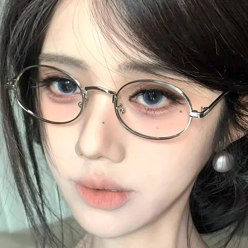 Fashion Small Oval Glasses Women Girls Gold Silver Metal Elliptical ...