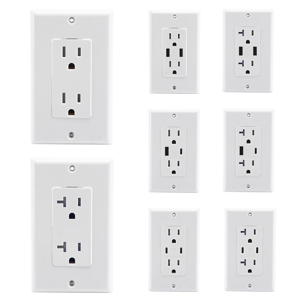 White-American-UL-PC-Panel-Outlet-USB-Wall-Socket-Double-US-GFCI ...