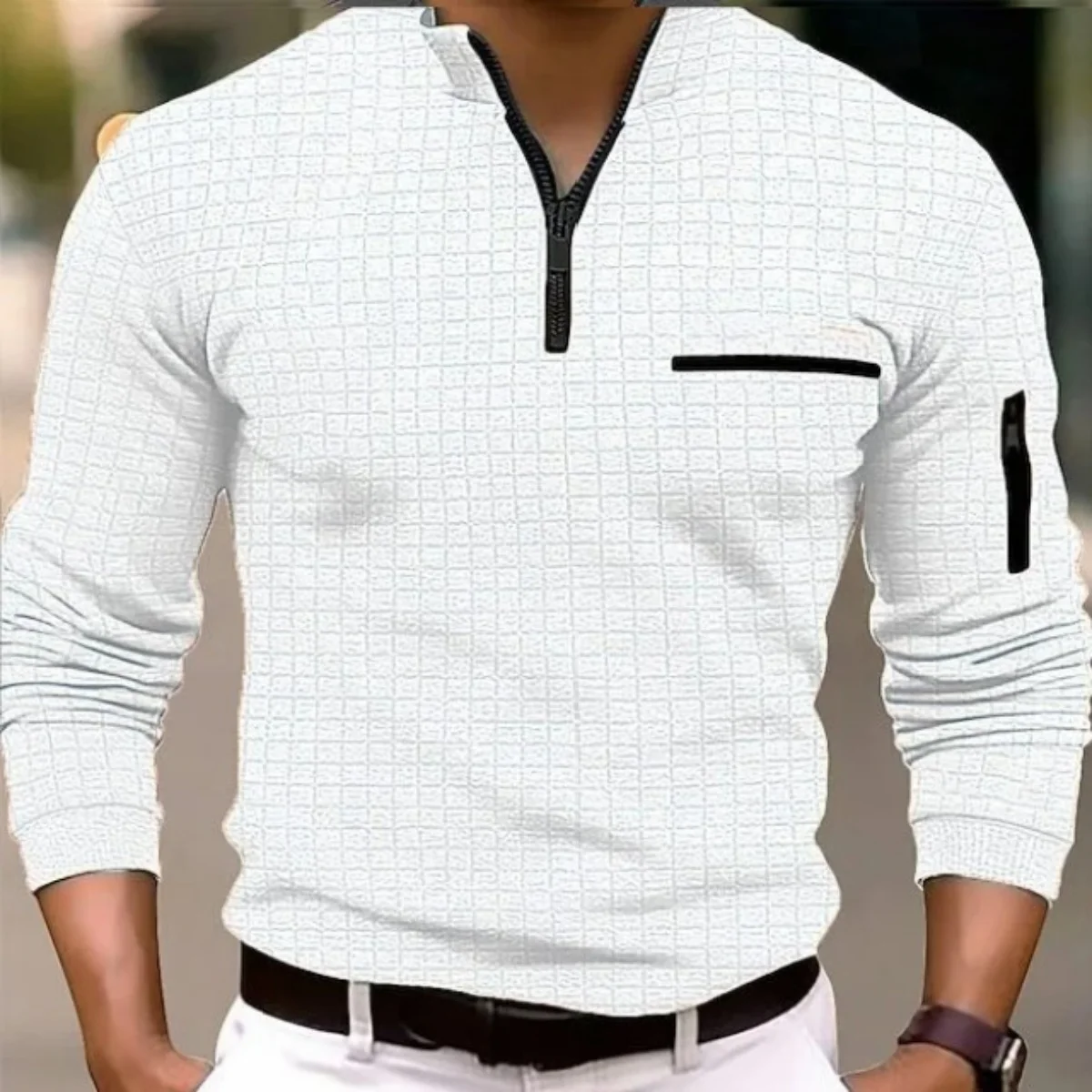Men-s-New-Jersey-fashion-checkerboard-puller-zip-neck-soft-warm-long ...