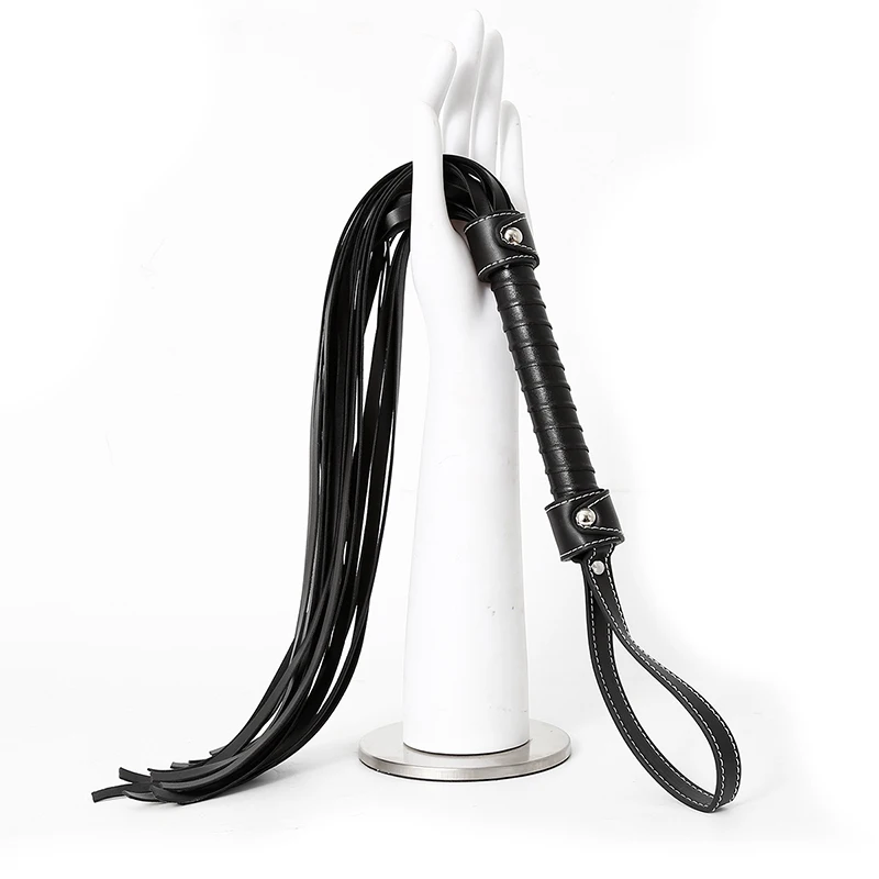 62cm-Rivet-Inlay-Handle-Black-PU-Leather-Loose-Whip-Horse-Whip-Riding ...