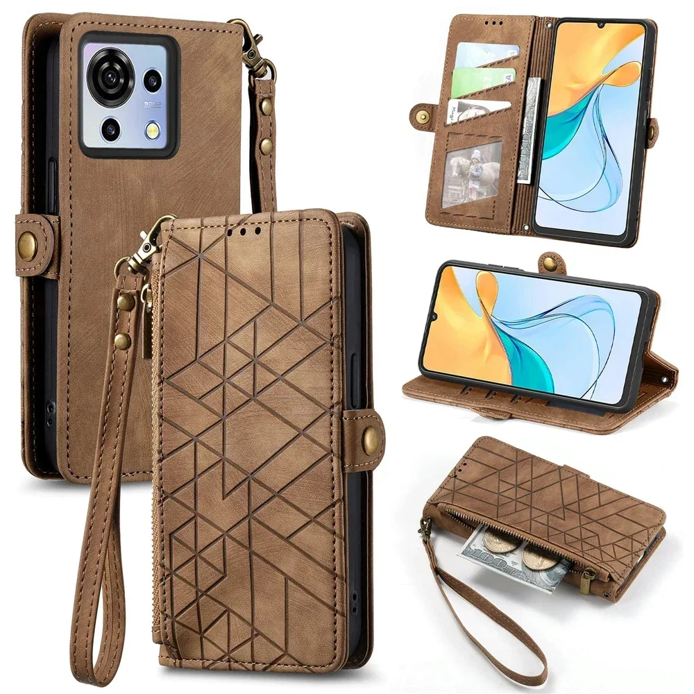 For ZTE Axon 60 Lite 5G Crossbody Zipper Wallet Leather Case For ZTE ...
