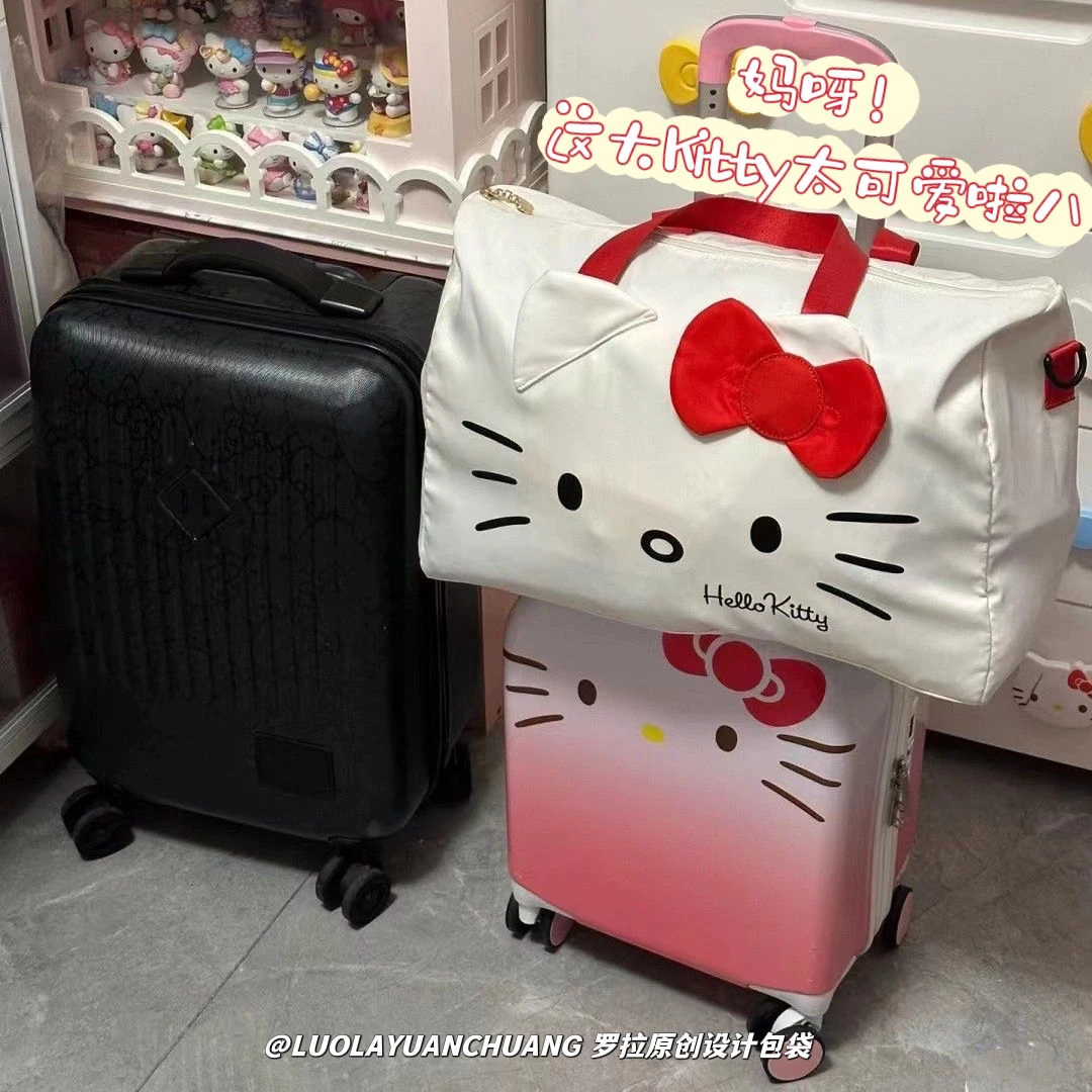 Spot Kawaii Hello Kitty Travel Bags Big Handbag Campus Clothes Case ...