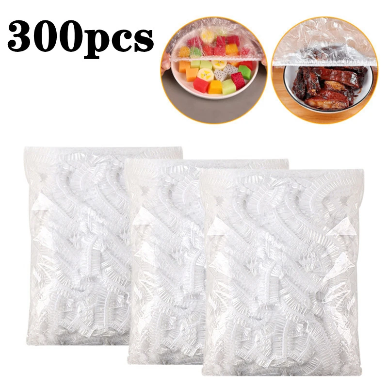 300pcs Disposable Food Cover Plastic Wrap Elastic Bag Food Lids For ...