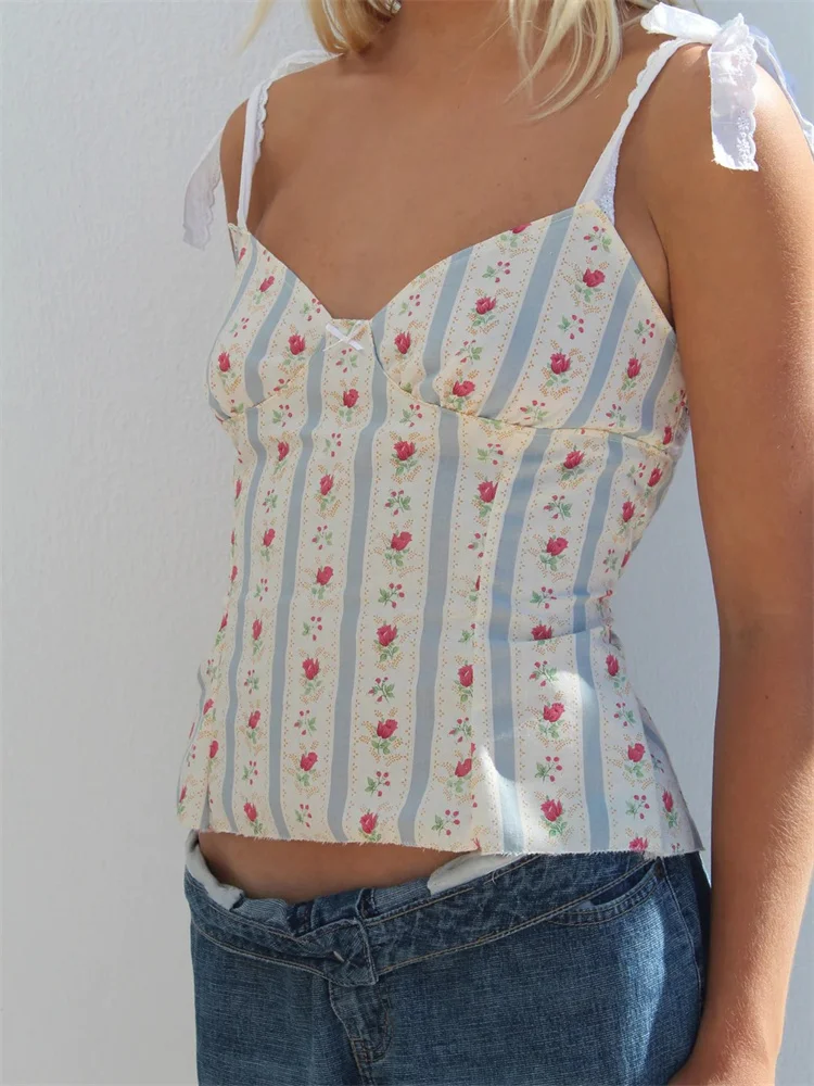Chronstyle Backless Tie Up Tank Tops Women Sleeveless V Neck Lace Strap