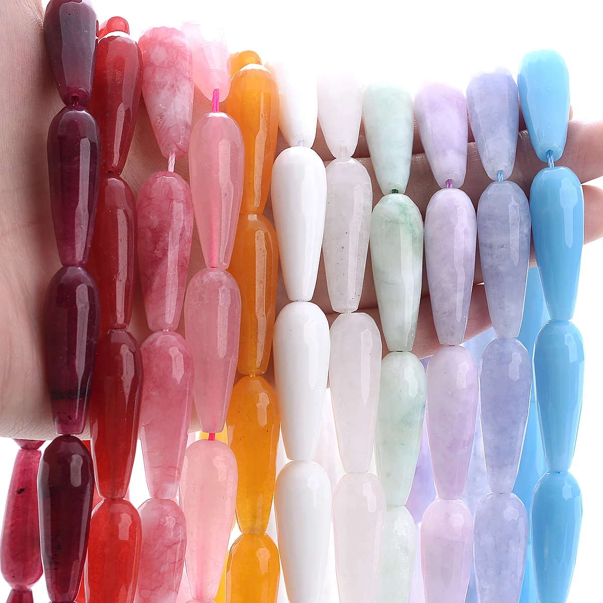 10X30mm-Water-Drop-Beads-Natural-Faceted-Stone-Colorful-Chalcedony ...