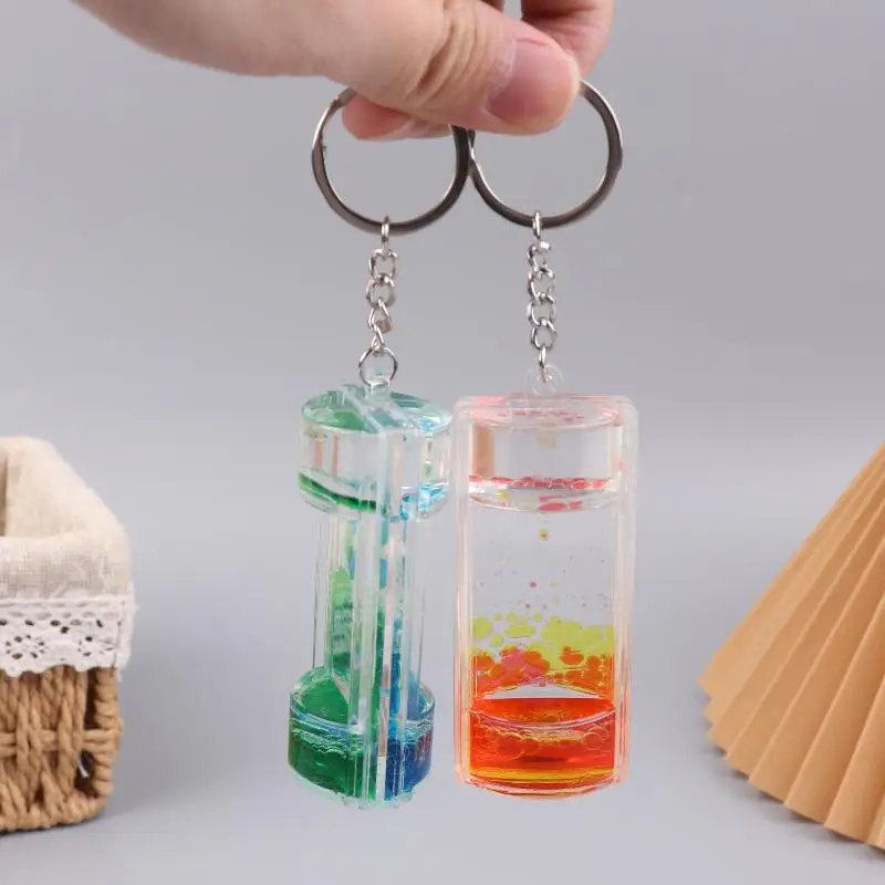 Colorful Dynamic Liquid Timers Key Chain Motion Bubbler Hourglass ...