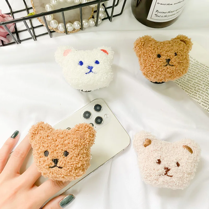 Korea 3D Kawaii Furry Bear Phone Holder Grip Tok Plush Teddy Dog ...