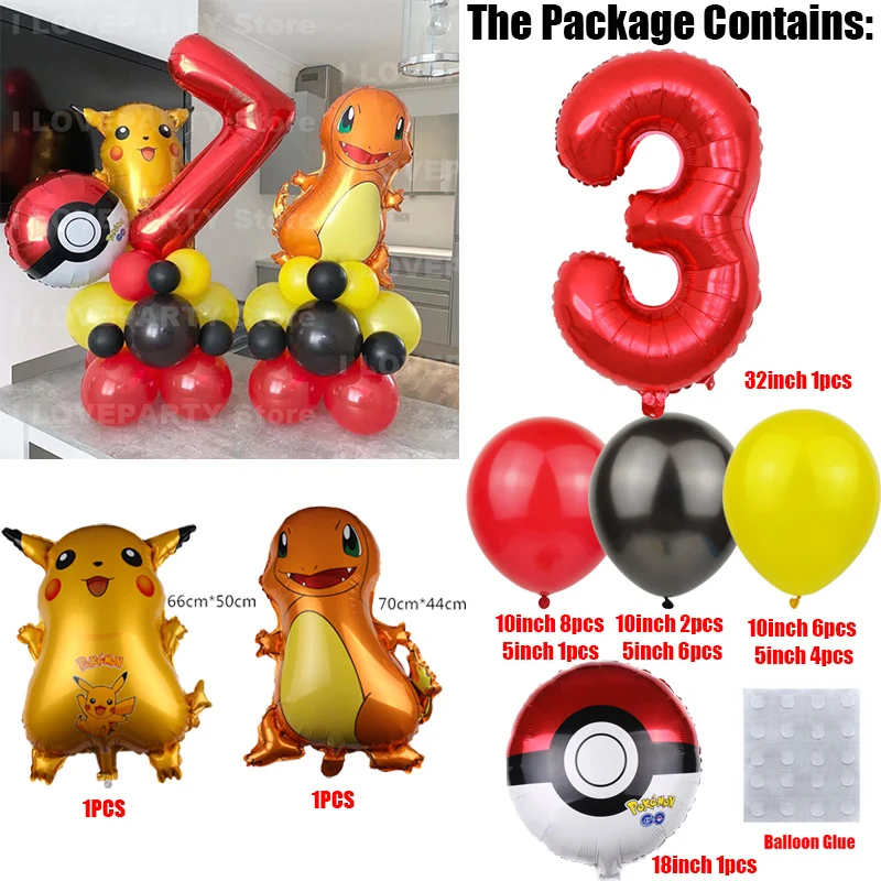 32pcs/set Pokemon Birthday Balloon Garland Arch Kit 32" Number Foil ...