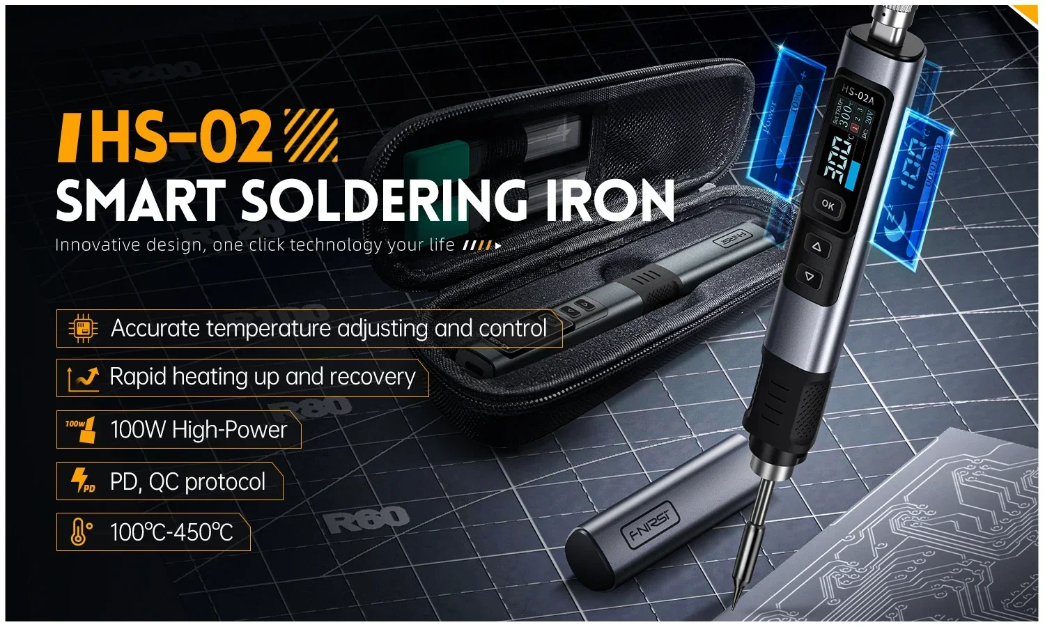 FNIRSI HS-02 Паяльник с регулируемой температурой 24 В постоянного тока ...