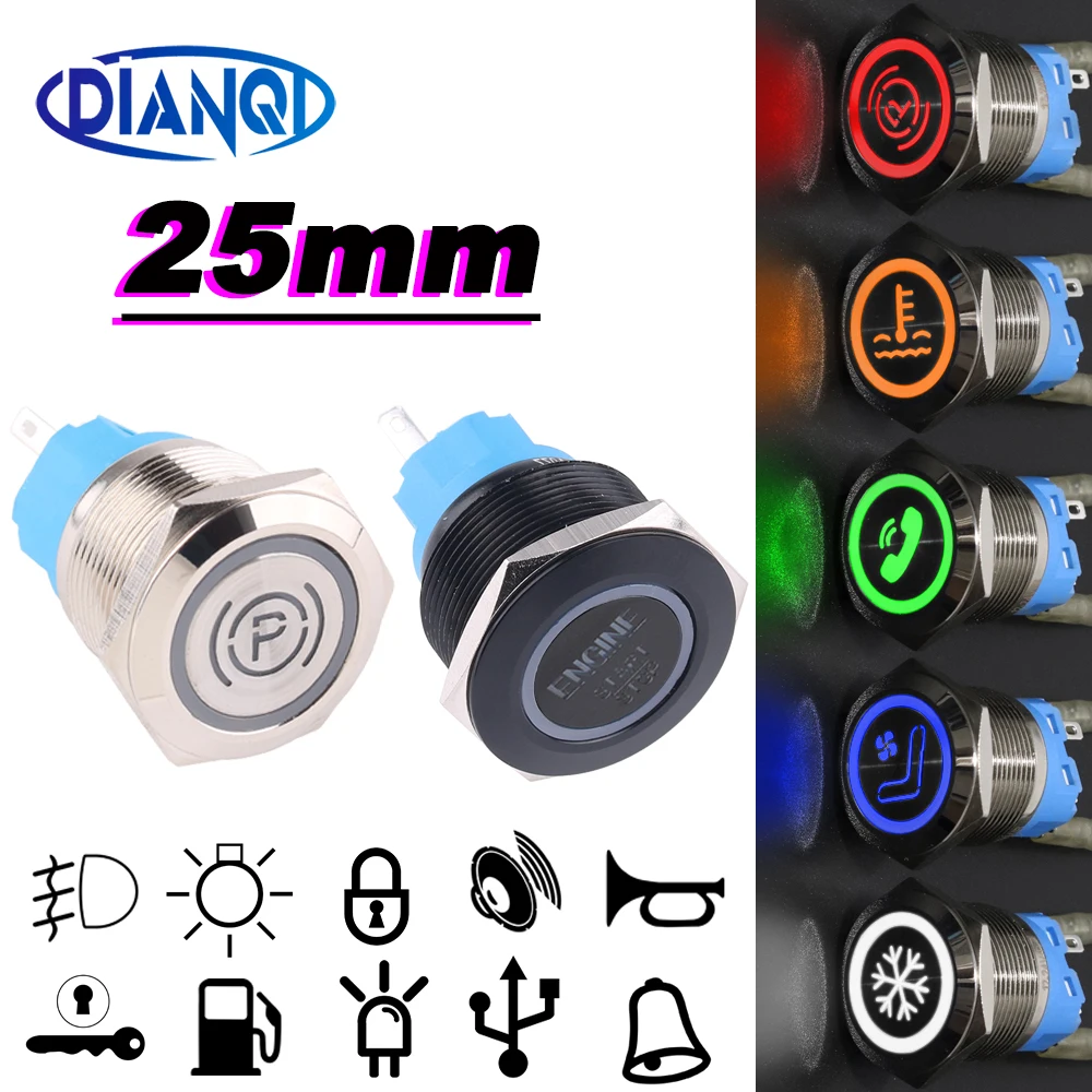25mmBoat-Metal-Custom-LogoCar-Push-Button-LED-Light-Momentary-Latching ...