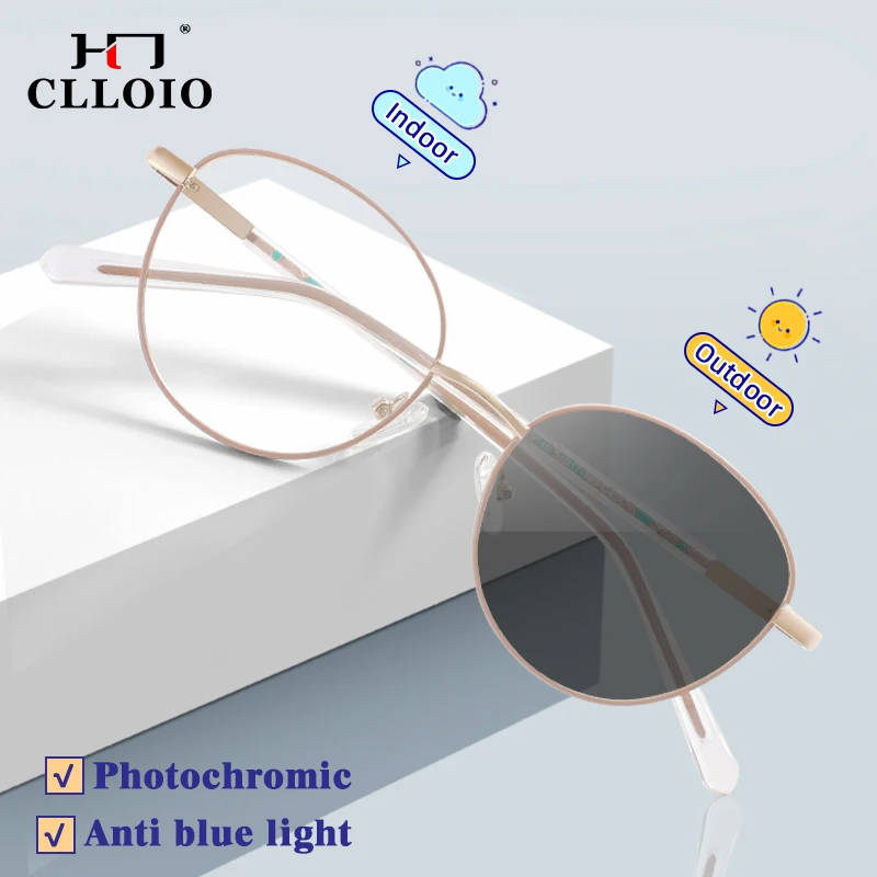 CLLOIO-Fashion-Round-Myopia-Photochromic-Prescription-Eyewear-Hyperopia ...