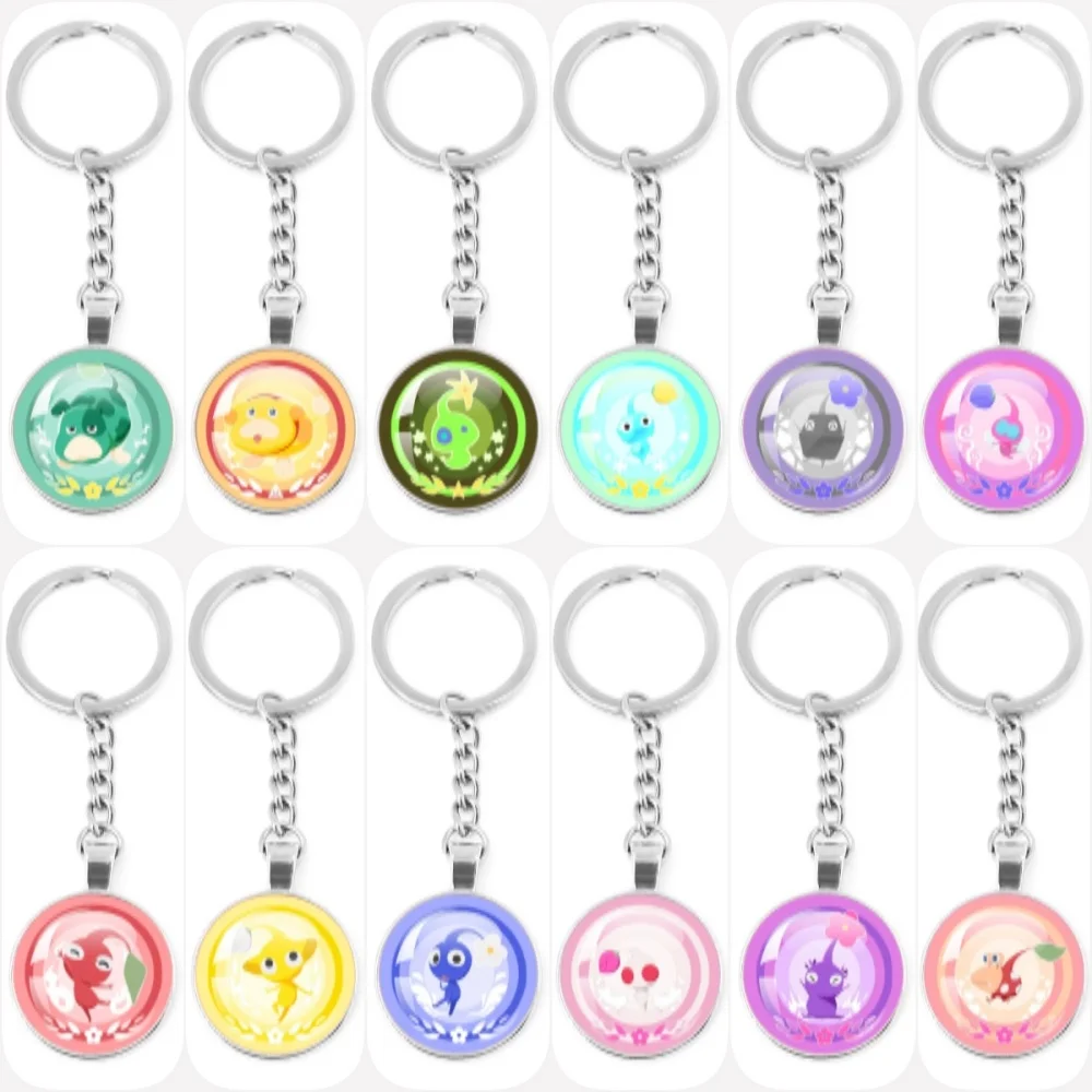 Game Pikmin Cartoon Glass Pendant Keychain Creative Backpack Decoration ...