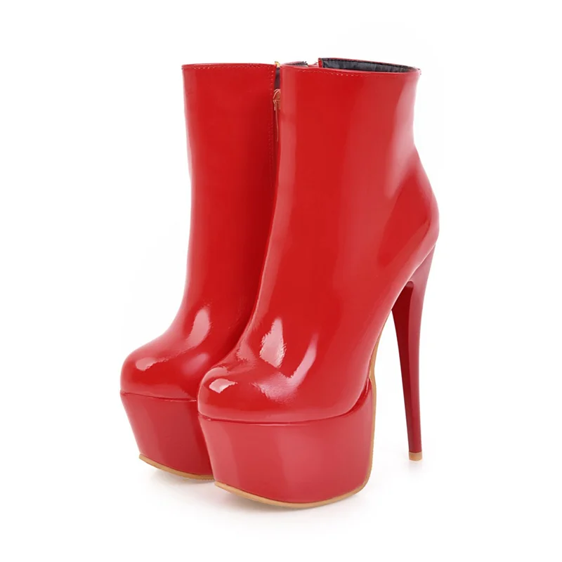 Red-Ankle-Boots-For-Women-Platform-Sexy-Patent-Leather-High-Heels-Short ...