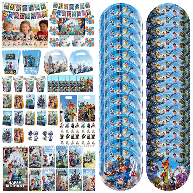 Birthday Decorations Zootopia Plate Cup Napkin Tableware Box Paper Gift ...