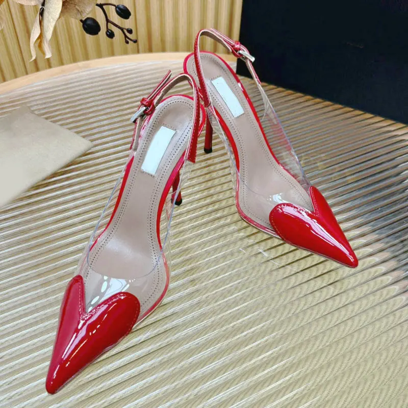 2025 New Pointy Peach Heart Fine Heel Shoes Sexy Pvc Transparent Film ...