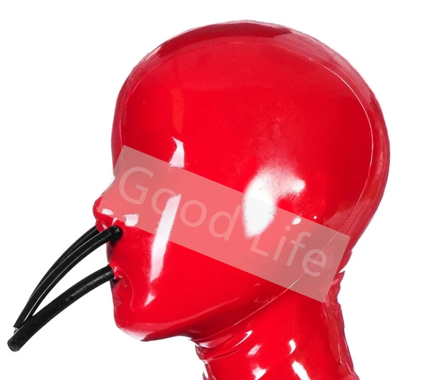 Full Cover Latex Hood with Fixed Hollow Mouth and Nose Tube Rubber ...