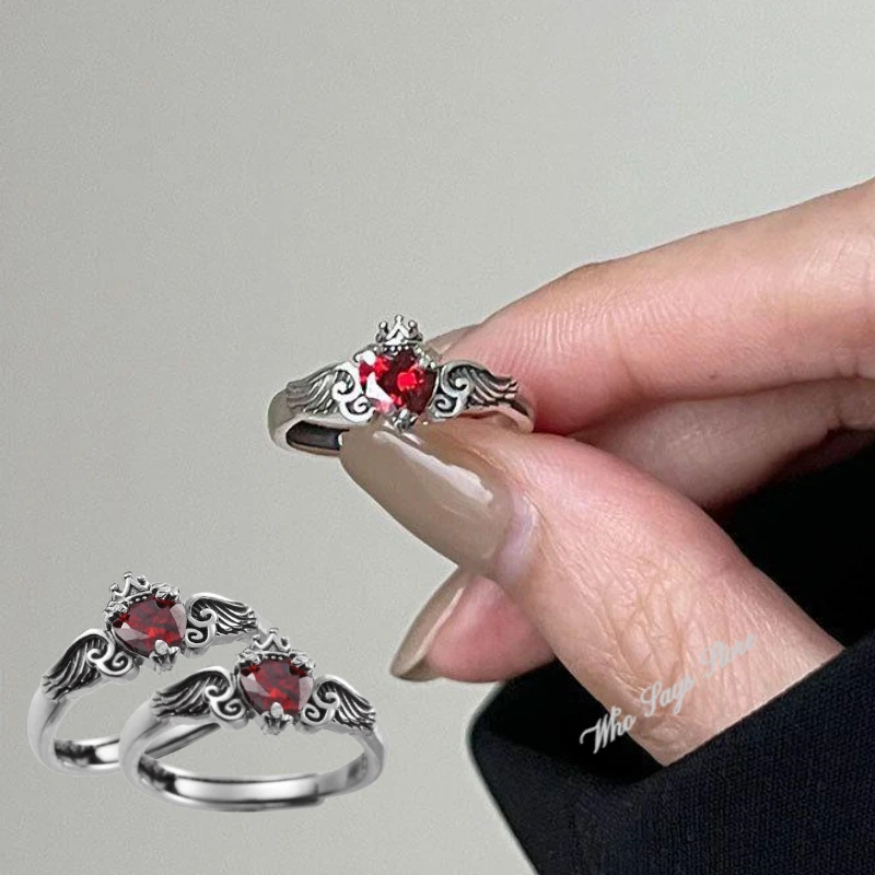Stainless Steel Ring Heart Red Zircon Rings for Women Wedding Luxury ...
