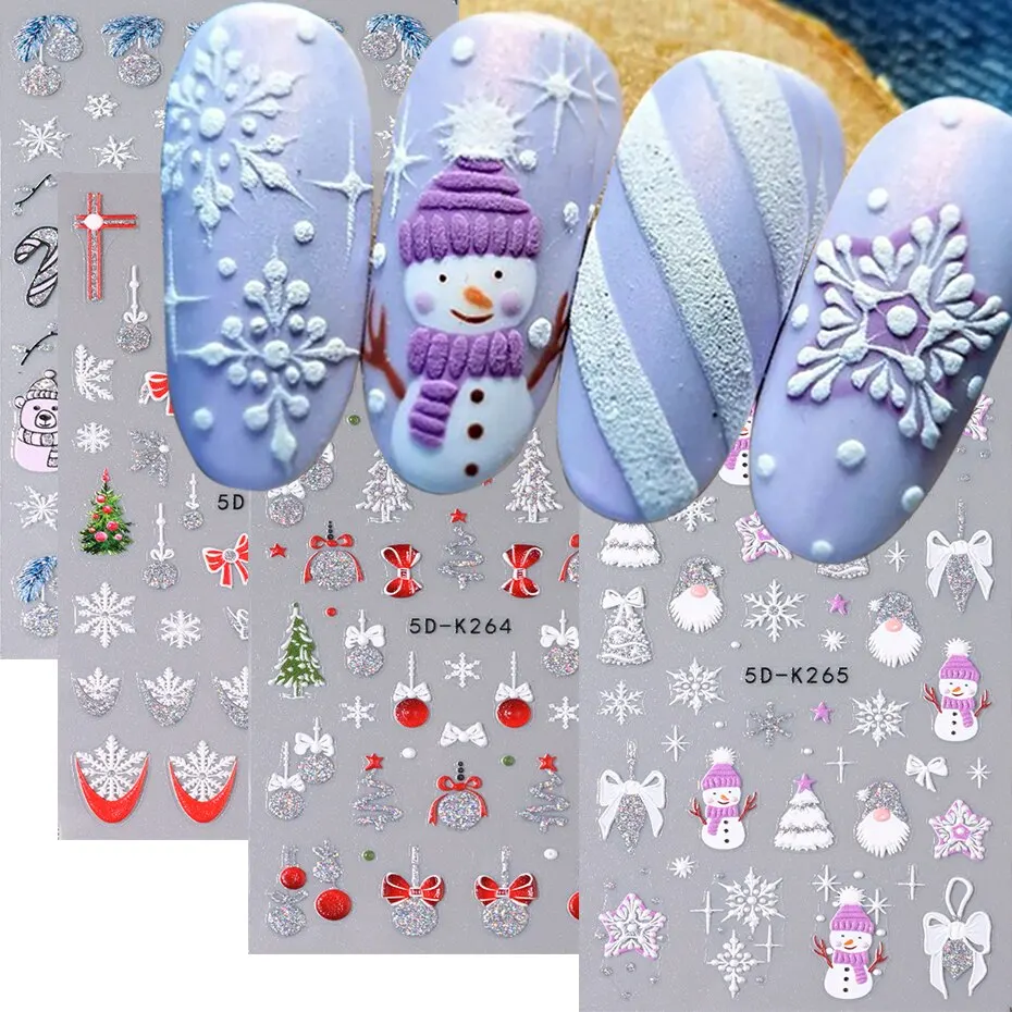 4pcs-5D-Cute-Christmas-Snowman-Nails-Decals-Winter-Snowflake-Santa ...