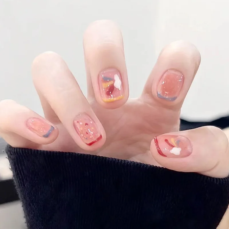 24Pcs/Box Korean Fake Nails Press On Nails Cute False Nails Short ...