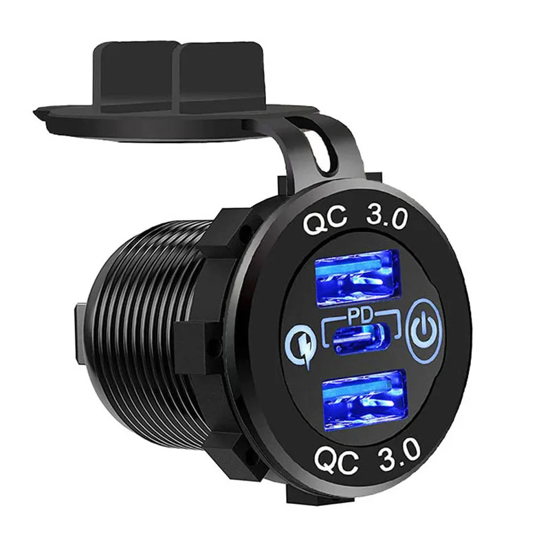 12V/24V Triple USB C Car Charger Socket USB Outlets PD & 18W QC3.0 ...