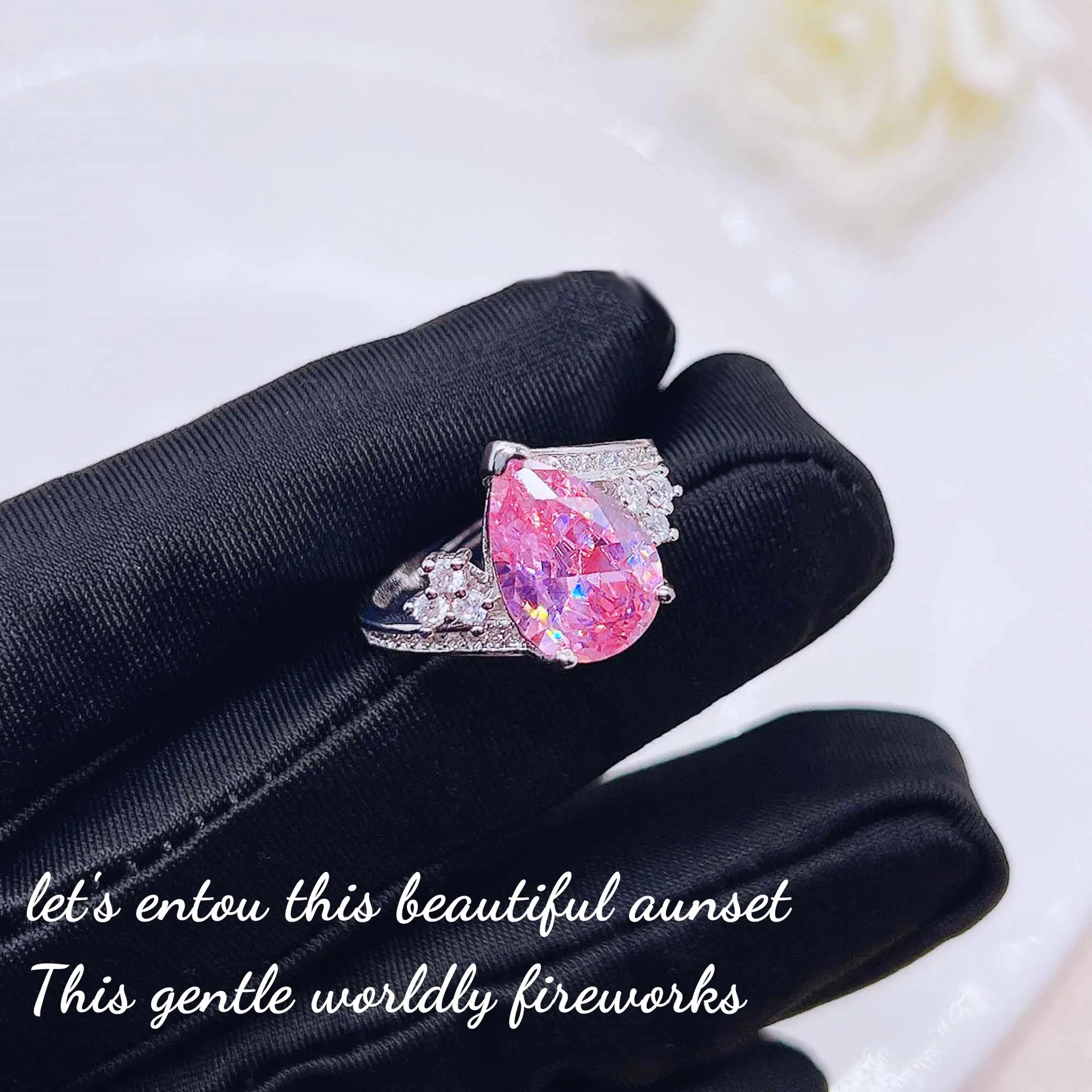 Large Ring For Women Luxury Light Argyle Pink Created diamond Crown Gem ...