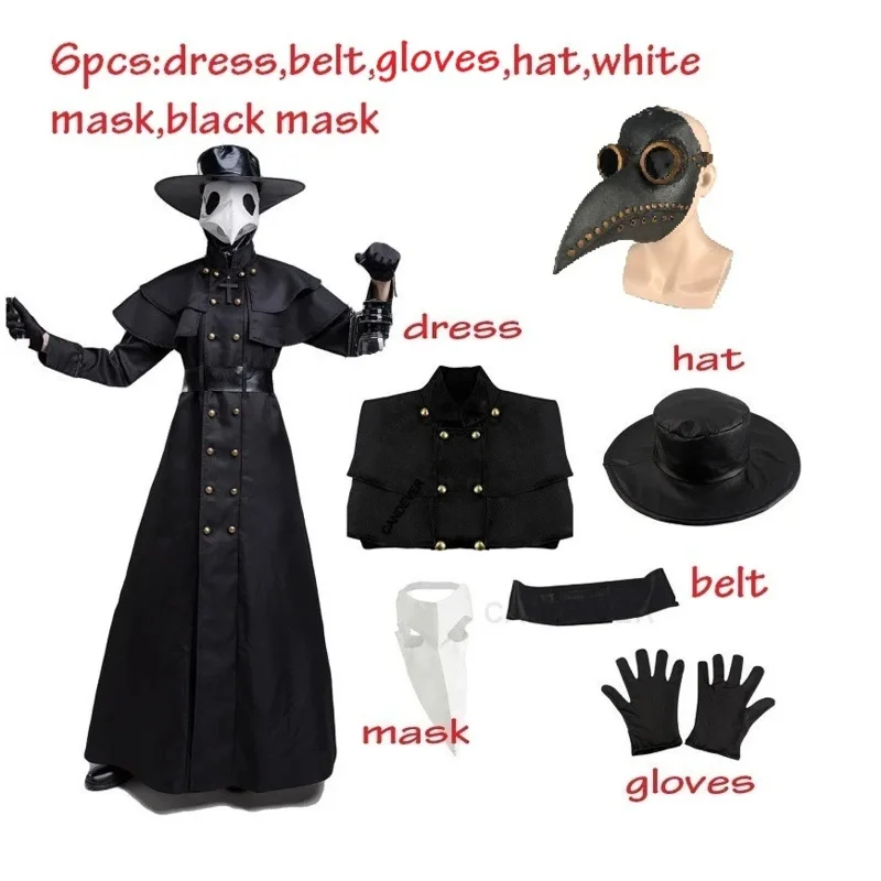 Halloween-Medieval-Hood-Robe-Plague-Doctor-Costume-Mask-Hat-For-Men ...