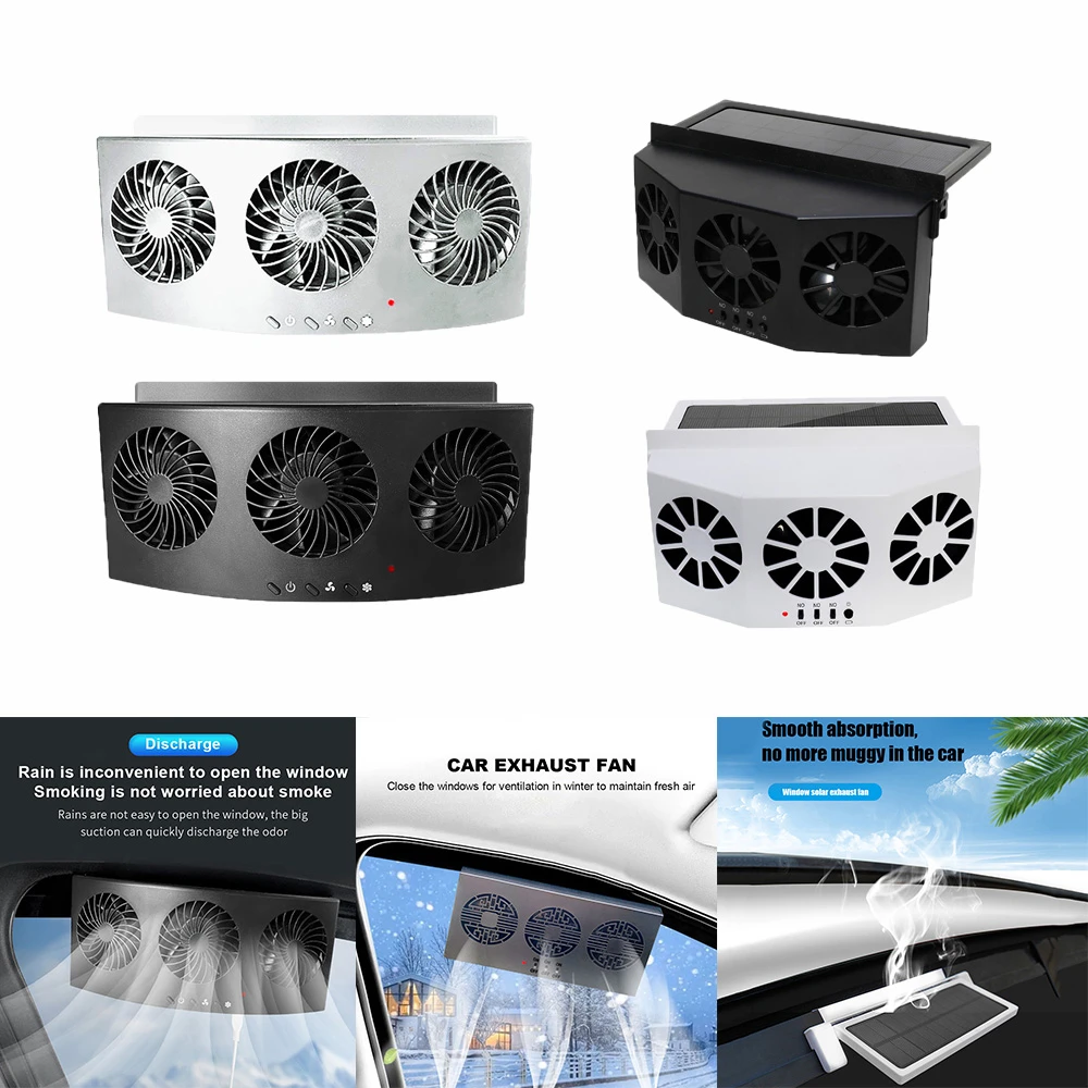 Car Fan Solar Window Sun Powered 2/3 Heads Car Auto Air Vent Cool ...