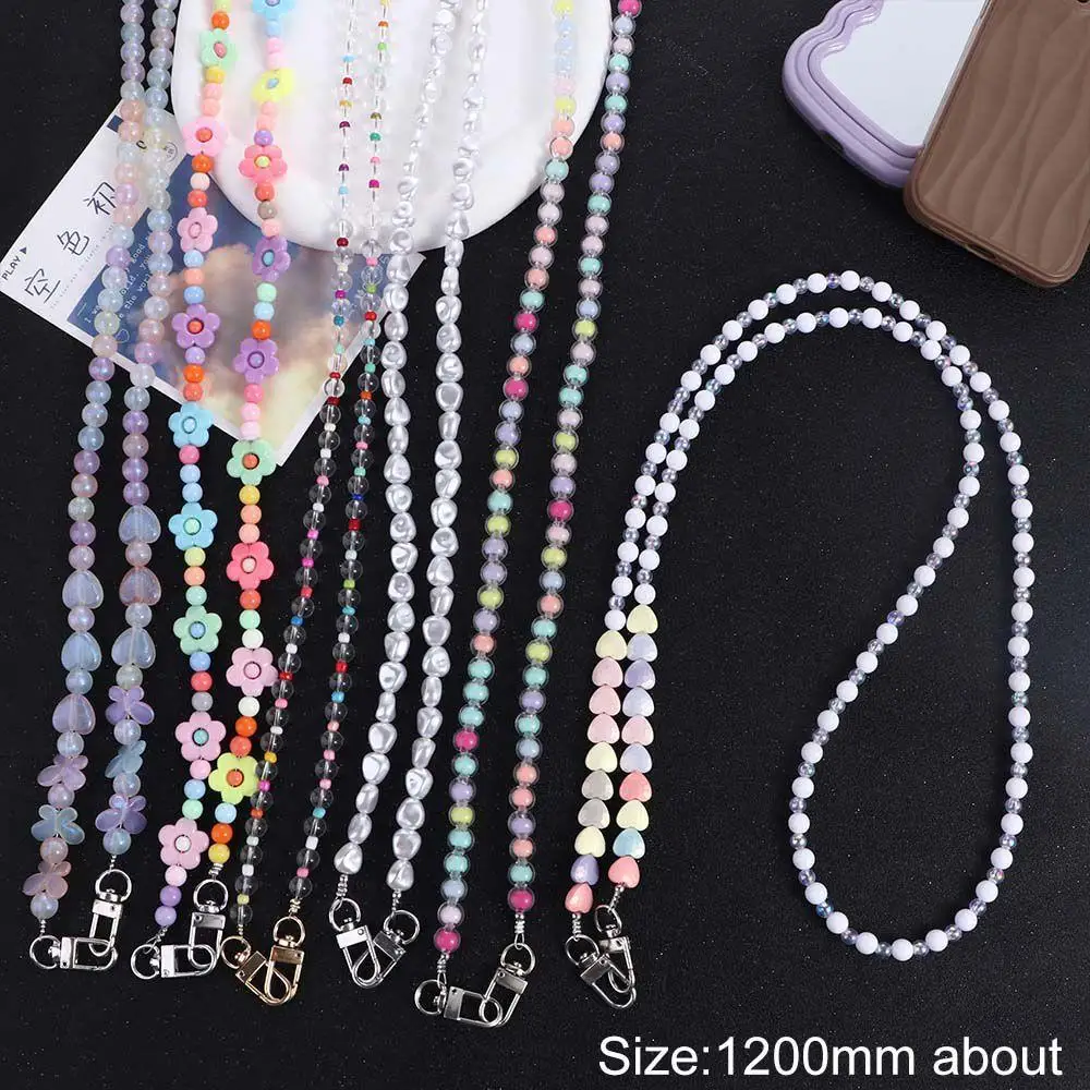 Necklace Acrylic Beaded Phone Lanyard Pearl Colorful Crossbody Strap ...