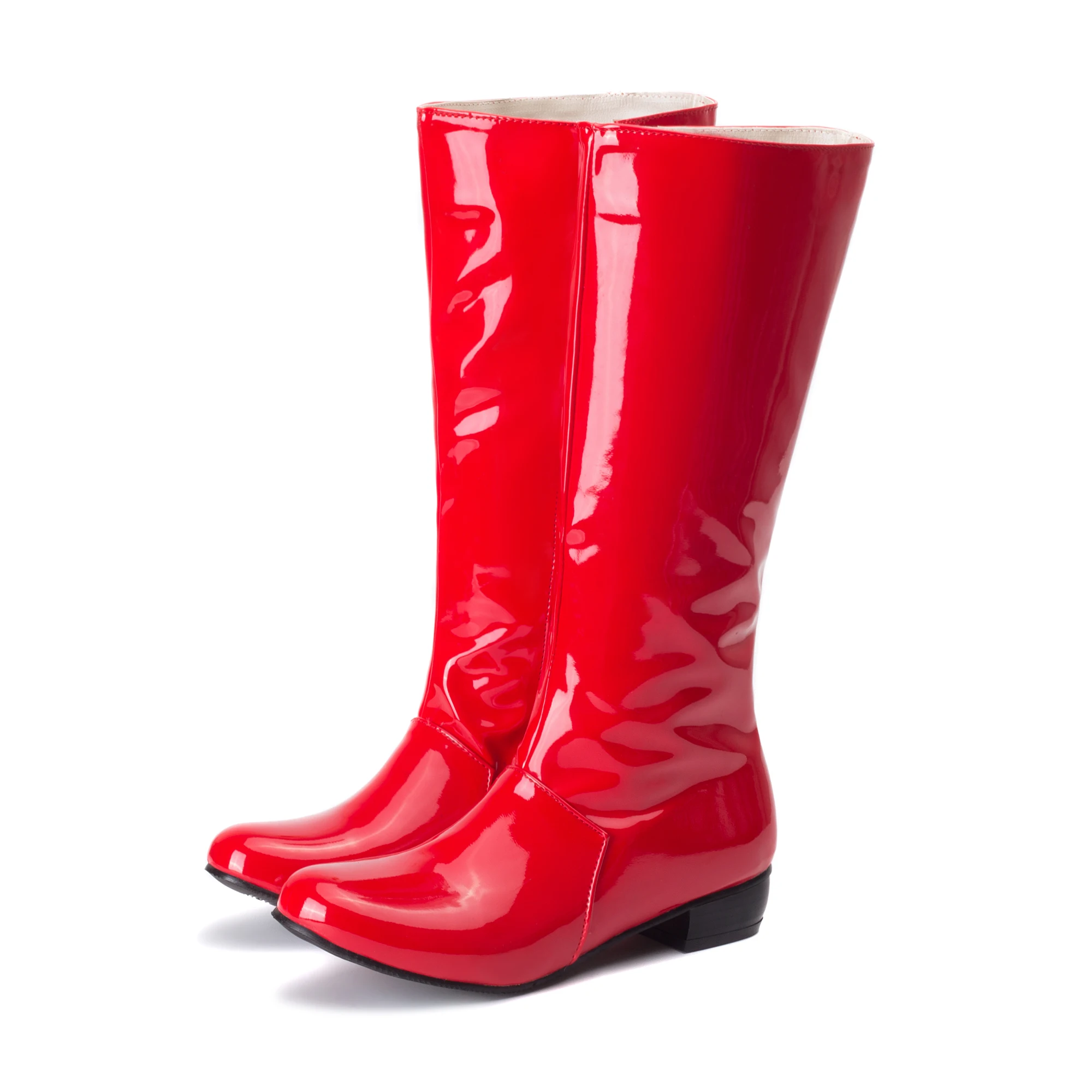 Knee-High-Boots-Long-Boots-Patent-Leather-Boots-Black-White-Red-Knee ...